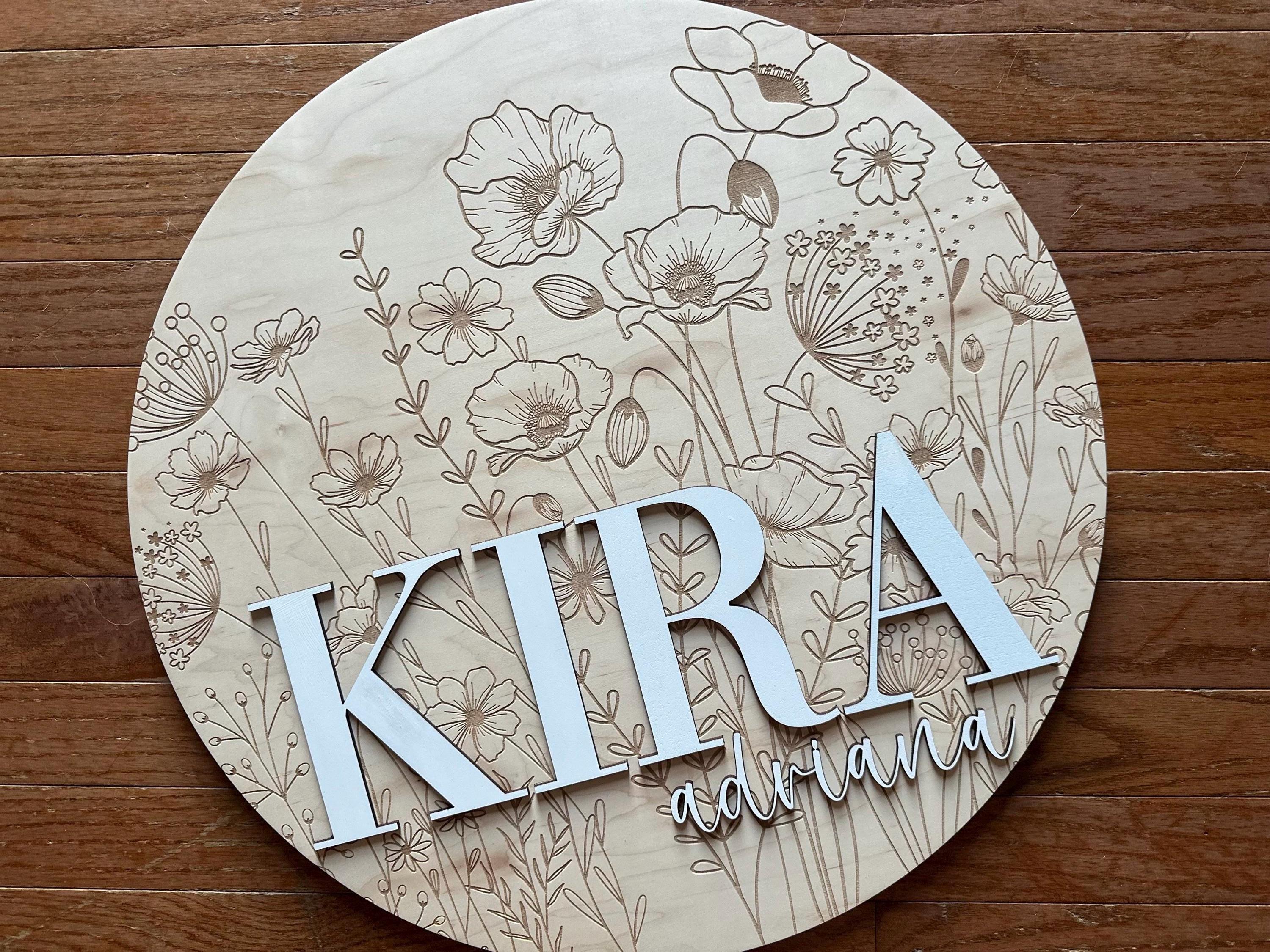 Wildflower Nursery Name Sign Round Wood Floral Baby Name Sign Floral ...