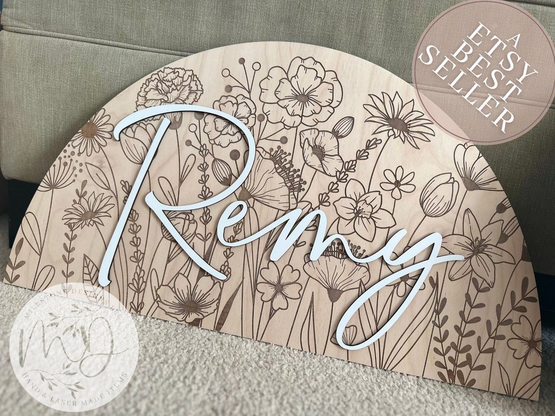 Wildflower Nursery Name Sign, Half Circle Wooden Wildflower Floral ...