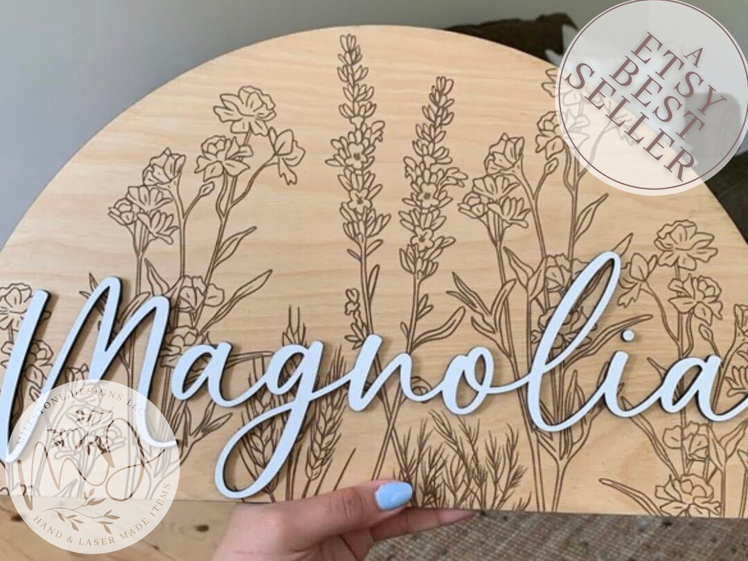 Wildflower Nursery Wall Sign, Wildflower Floral Engraved Nursery Name ...