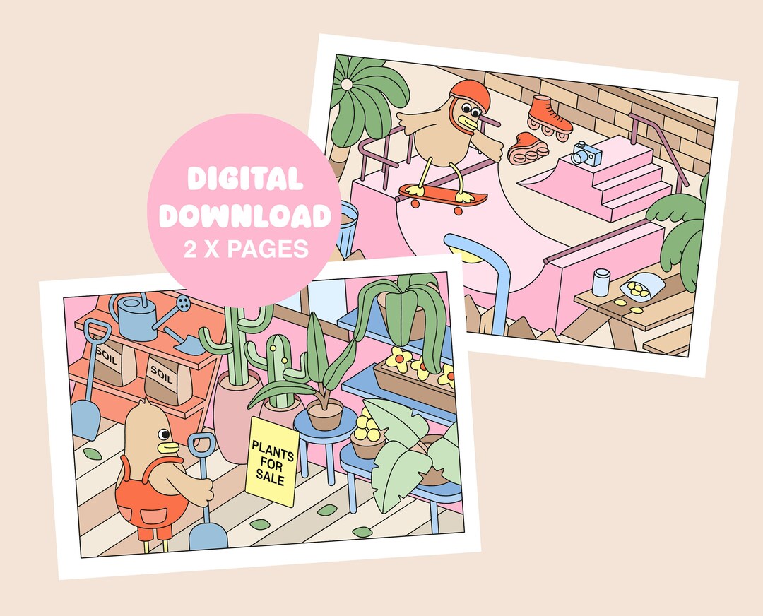 2 Digital Coloring Pages Coloring Page Digital Download Cozy Coloring ...