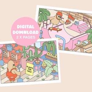 2 Digital Coloring Pages Coloring Page Digital Download Cozy Coloring ...