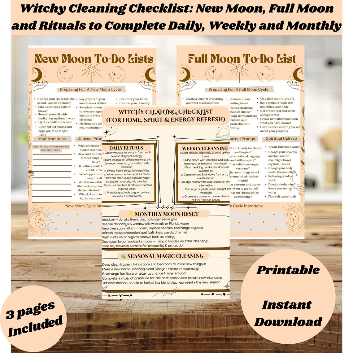 Witchy Cleaning Checklist - Moon Ritual Planner | Daily Weekly Monthly ...