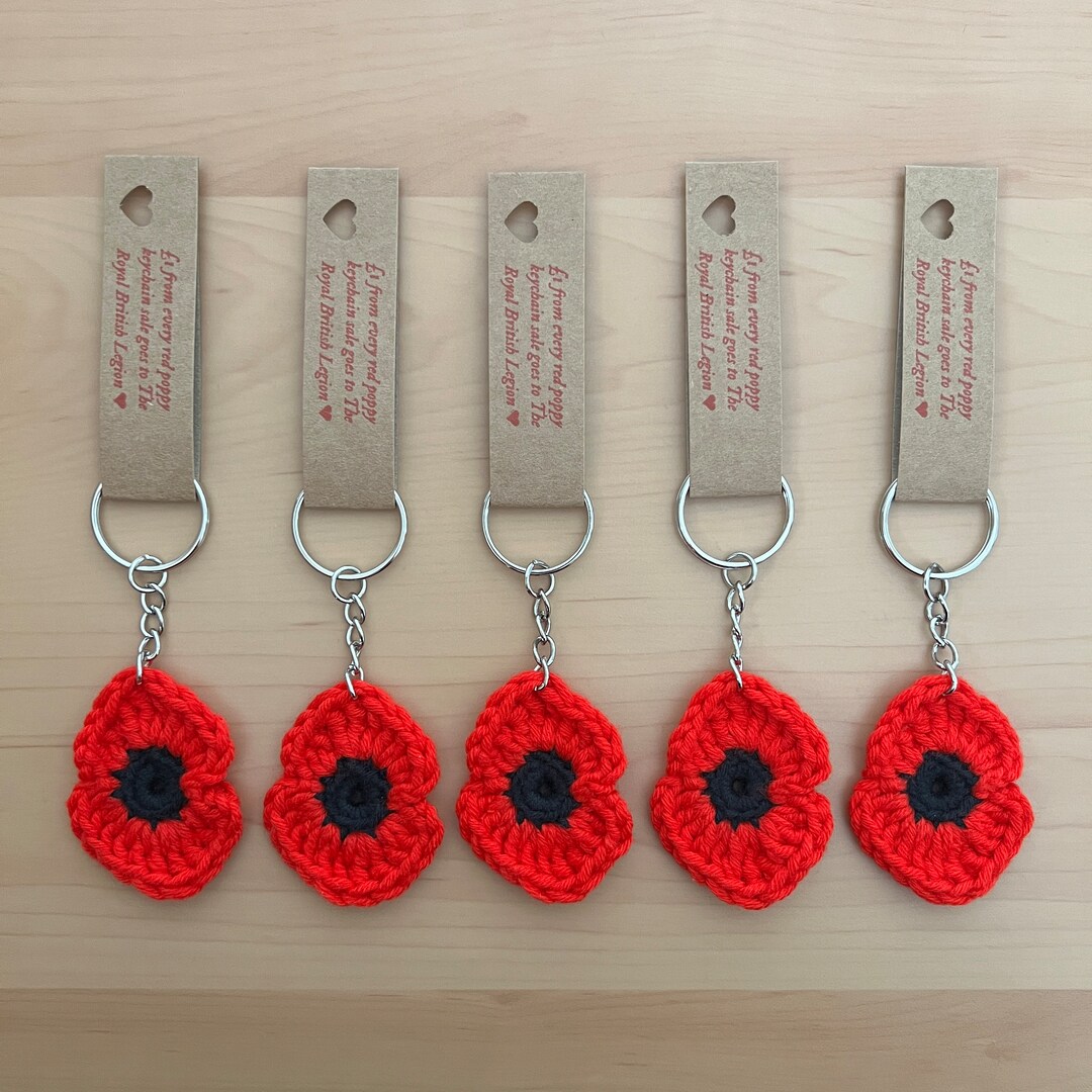 Remembrance Day Crochet Red Poppy Keychain Handmade Crochet Poppy ...