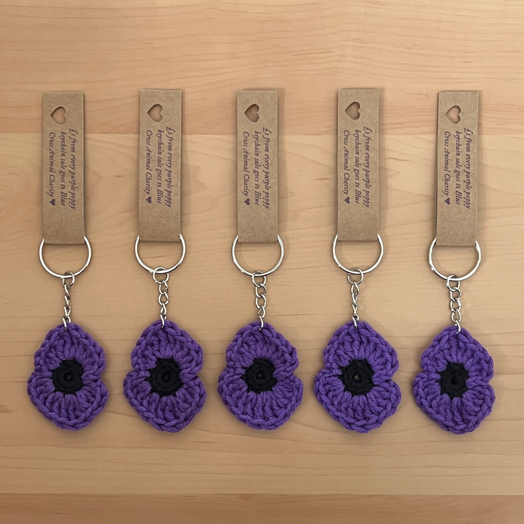 Remembrance Day Crochet Purple Poppy Keychain Handmade Crochet Poppy ...