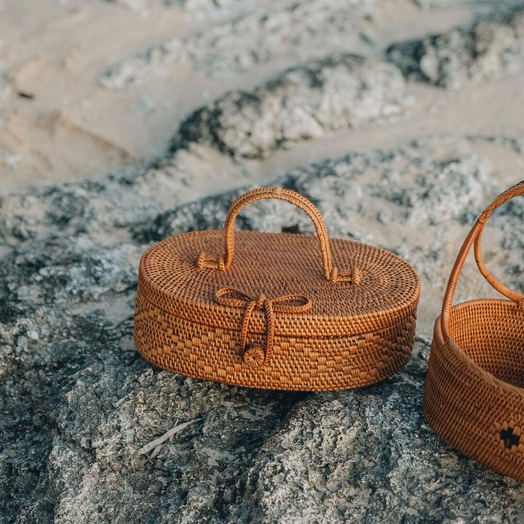 Rattan Basket Lunch Box, Storage Basket Brown, Handmade Rattan Basket ...