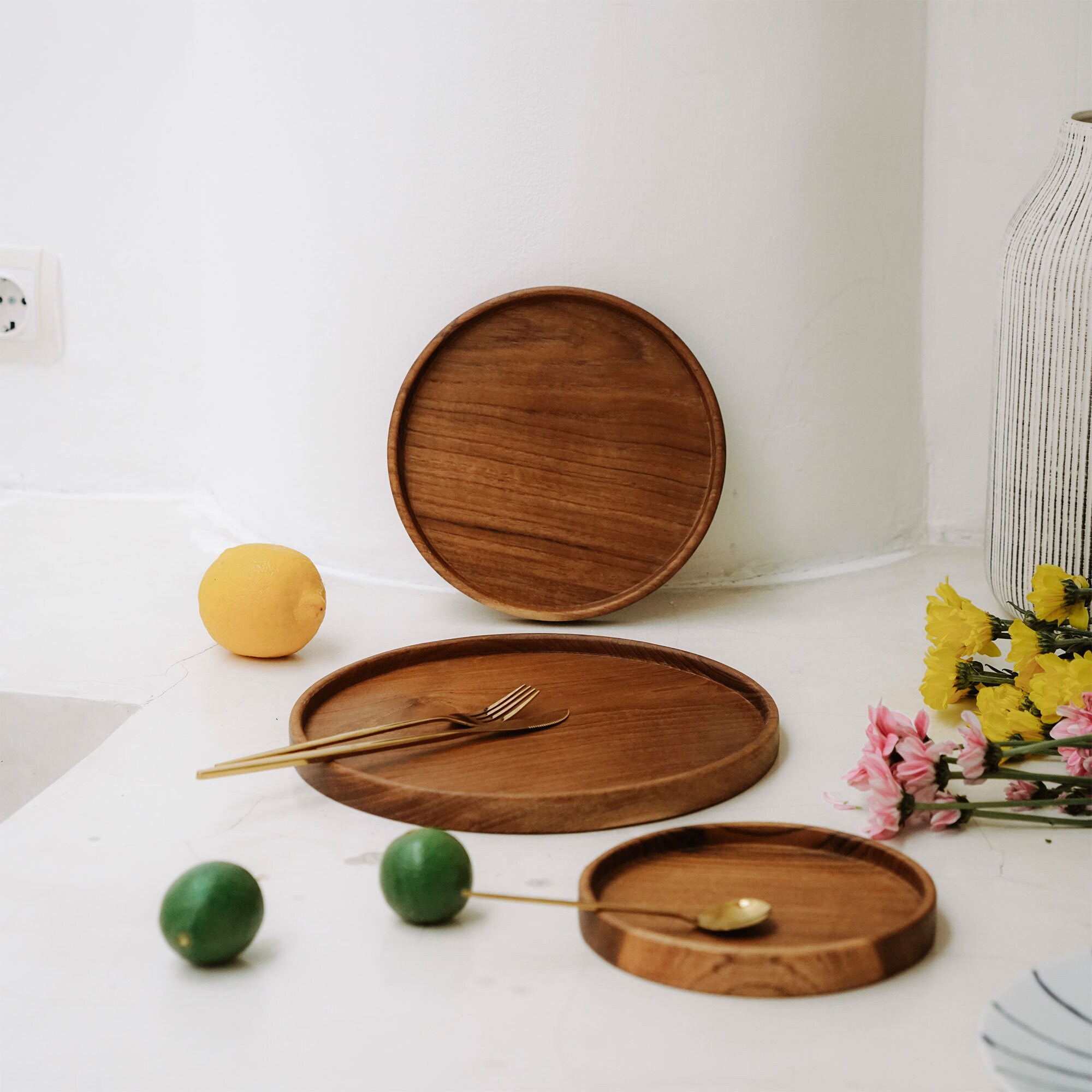 Round Wooden Pastry Plate Decorative Minimalist Wooden Plate Free ...