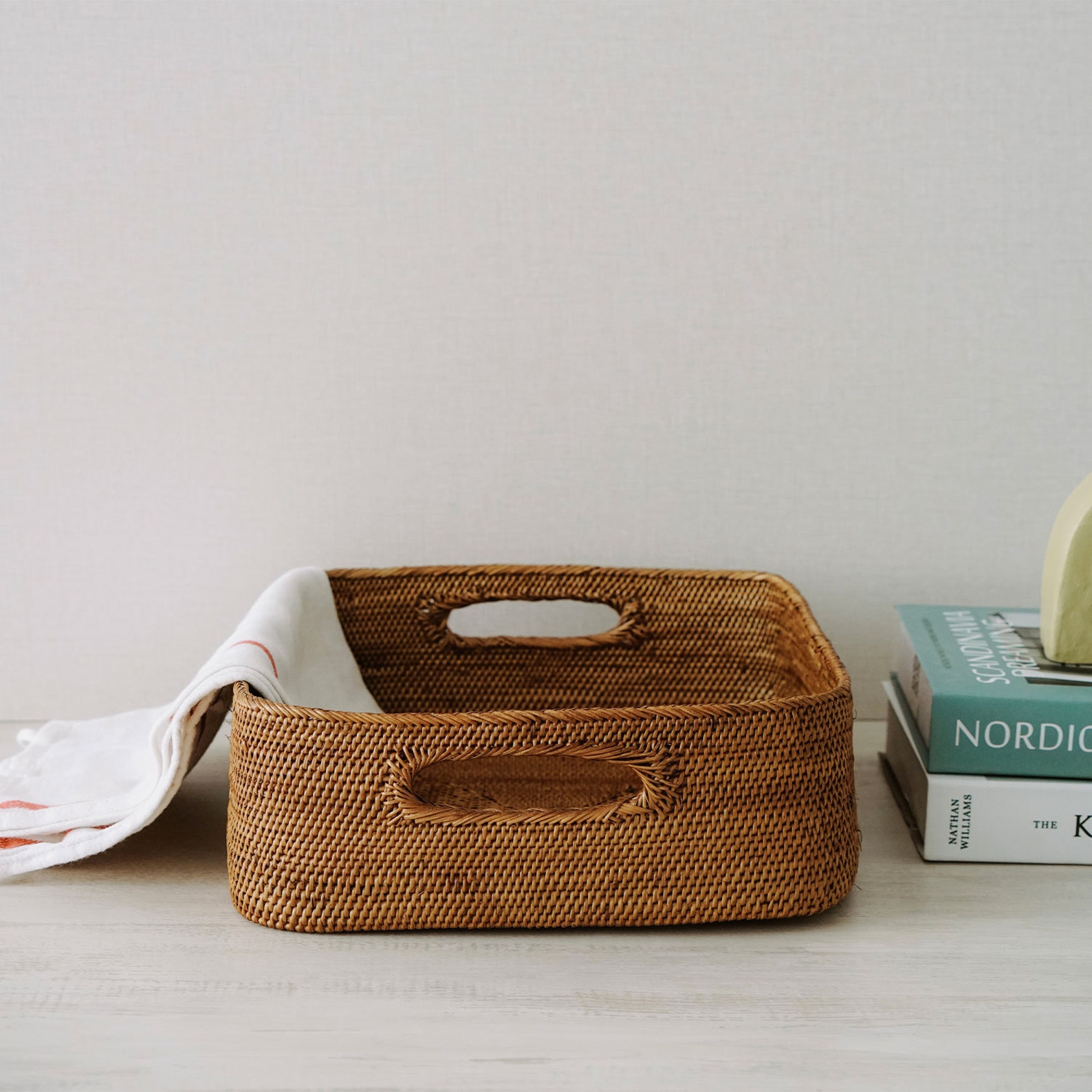 Square Rattan Basket, Rattan Storage Basket With Handle, Livingroom ...