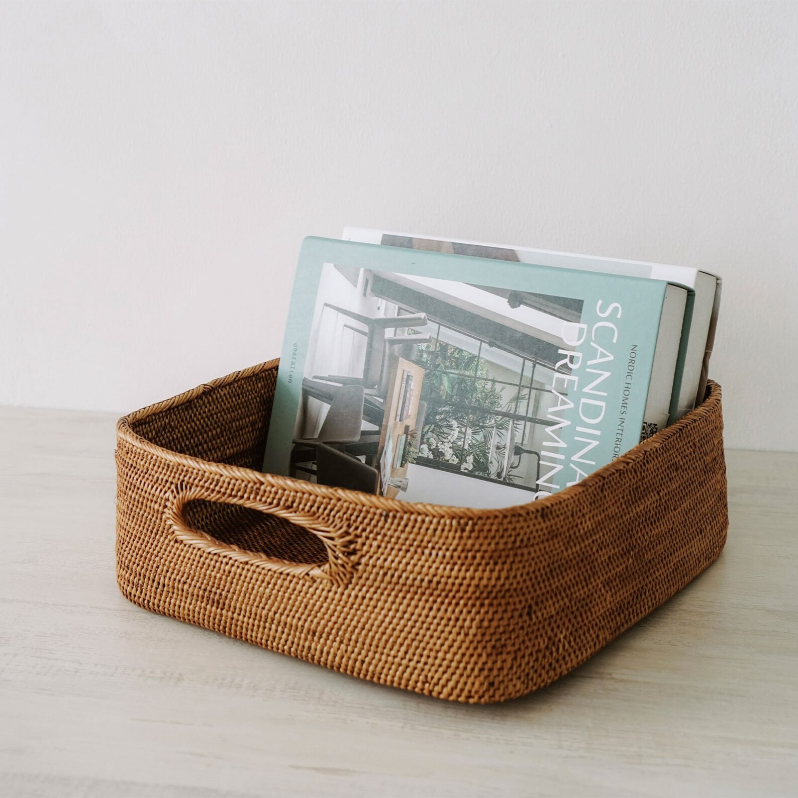 Square Rattan Basket, Rattan Storage Basket With Handle, Livingroom ...