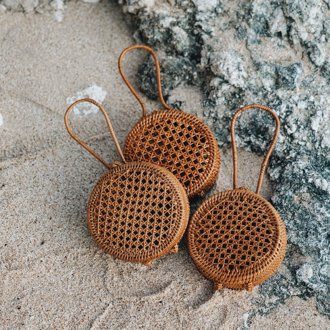 Handmade Coin Purse Made From Rattan, Round Ata Coin Purse, Wicker Coin ...