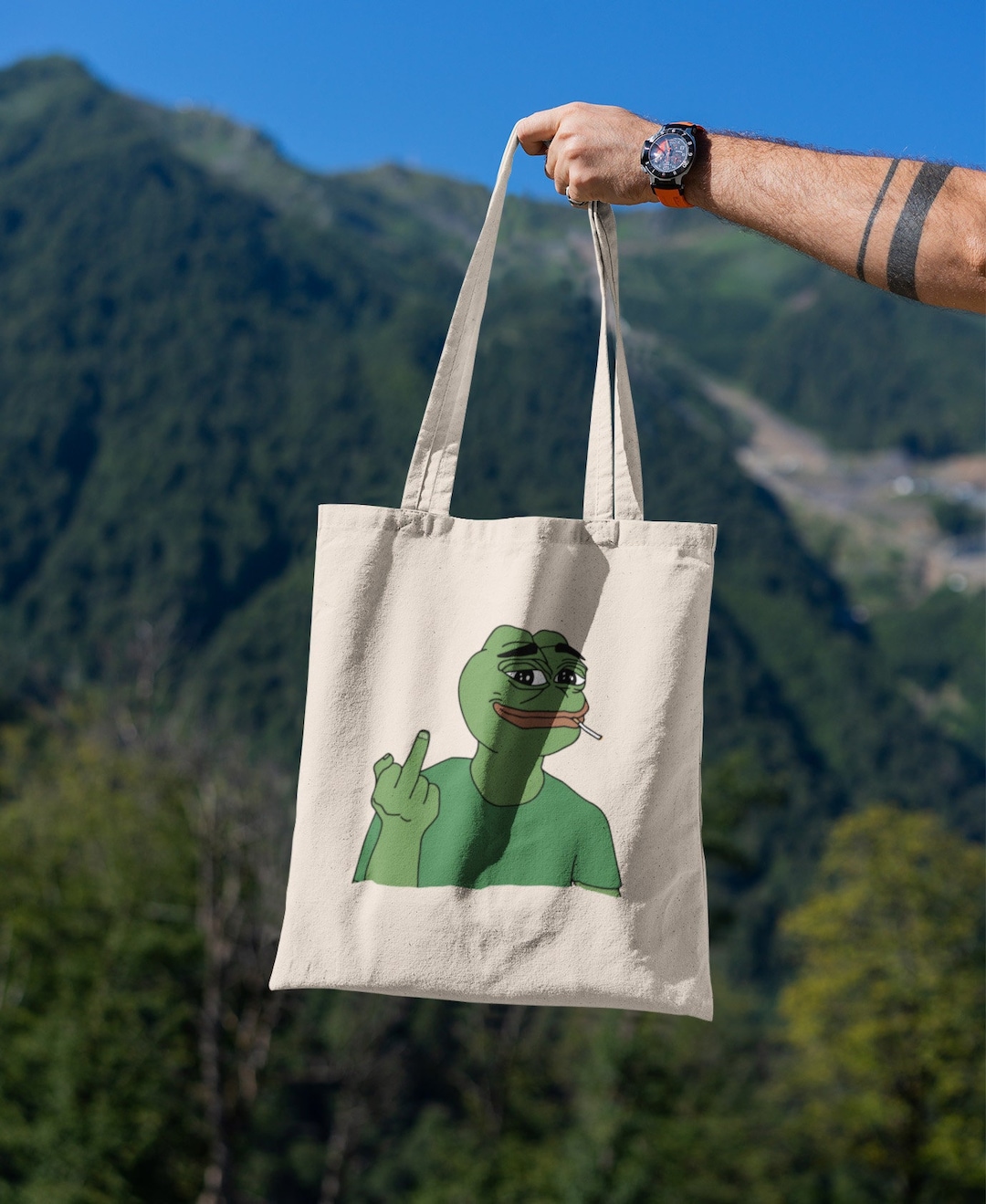 Pepe the Frog Middle Finger Smoking Meme / Organic Cotton Tote Bag ...