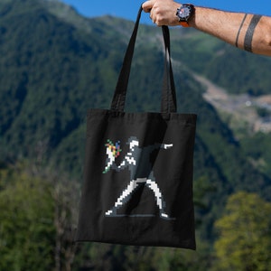 Banksy Flower Thrower Pixel Art Organic Cotton Tote Bag - Etsy