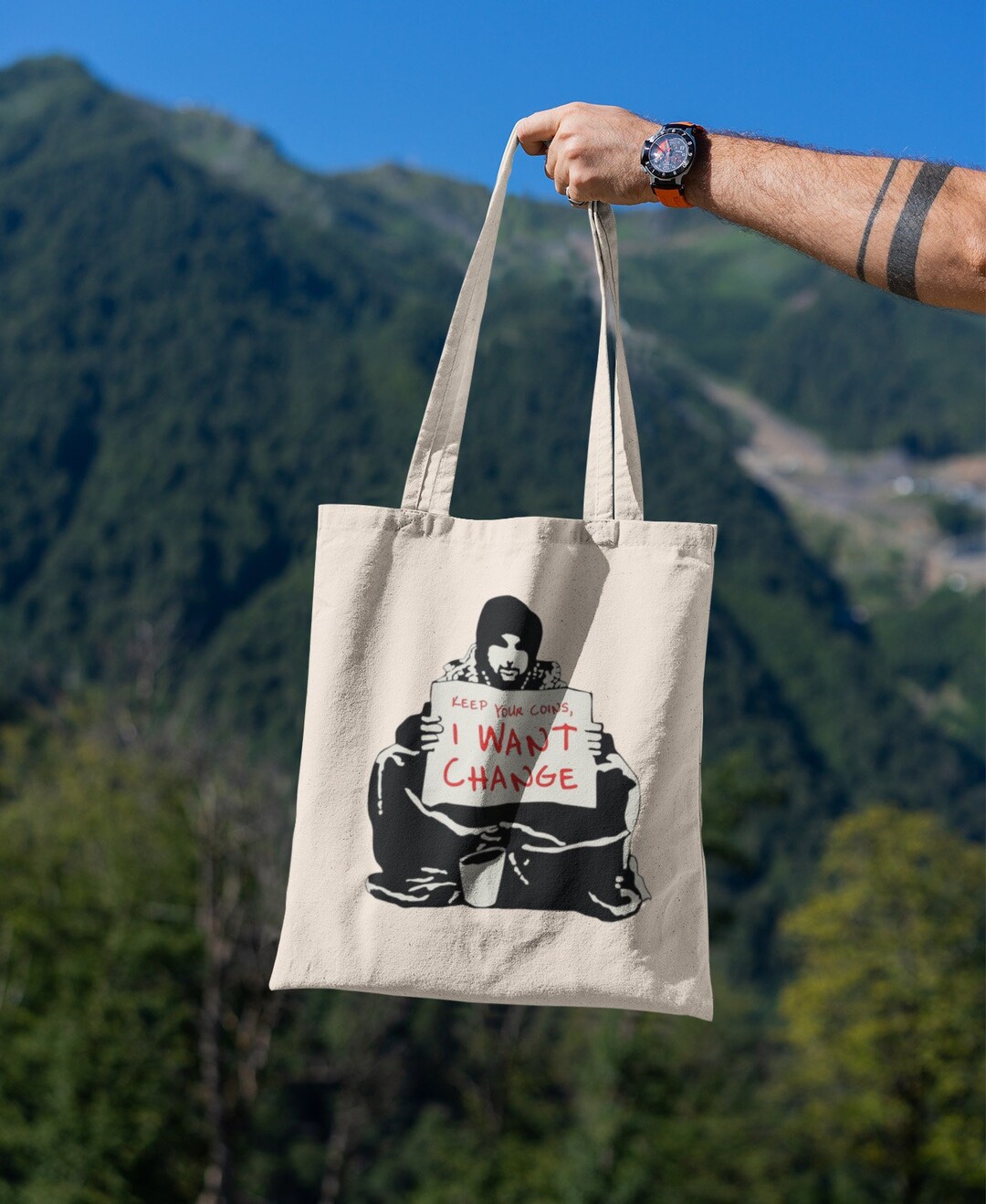 Banksy Graffiti Tote Bag, Begging for Change, Organic Cotton Canvas - Etsy
