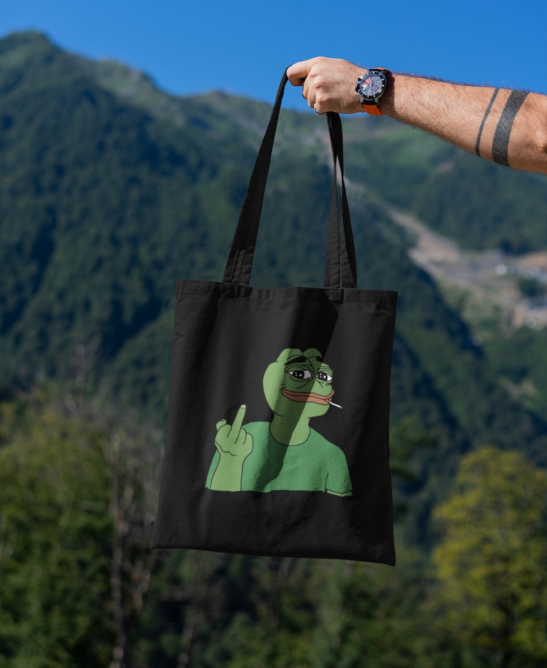 Pepe the Frog Middle Finger Smoking Meme / Organic Cotton Tote Bag ...