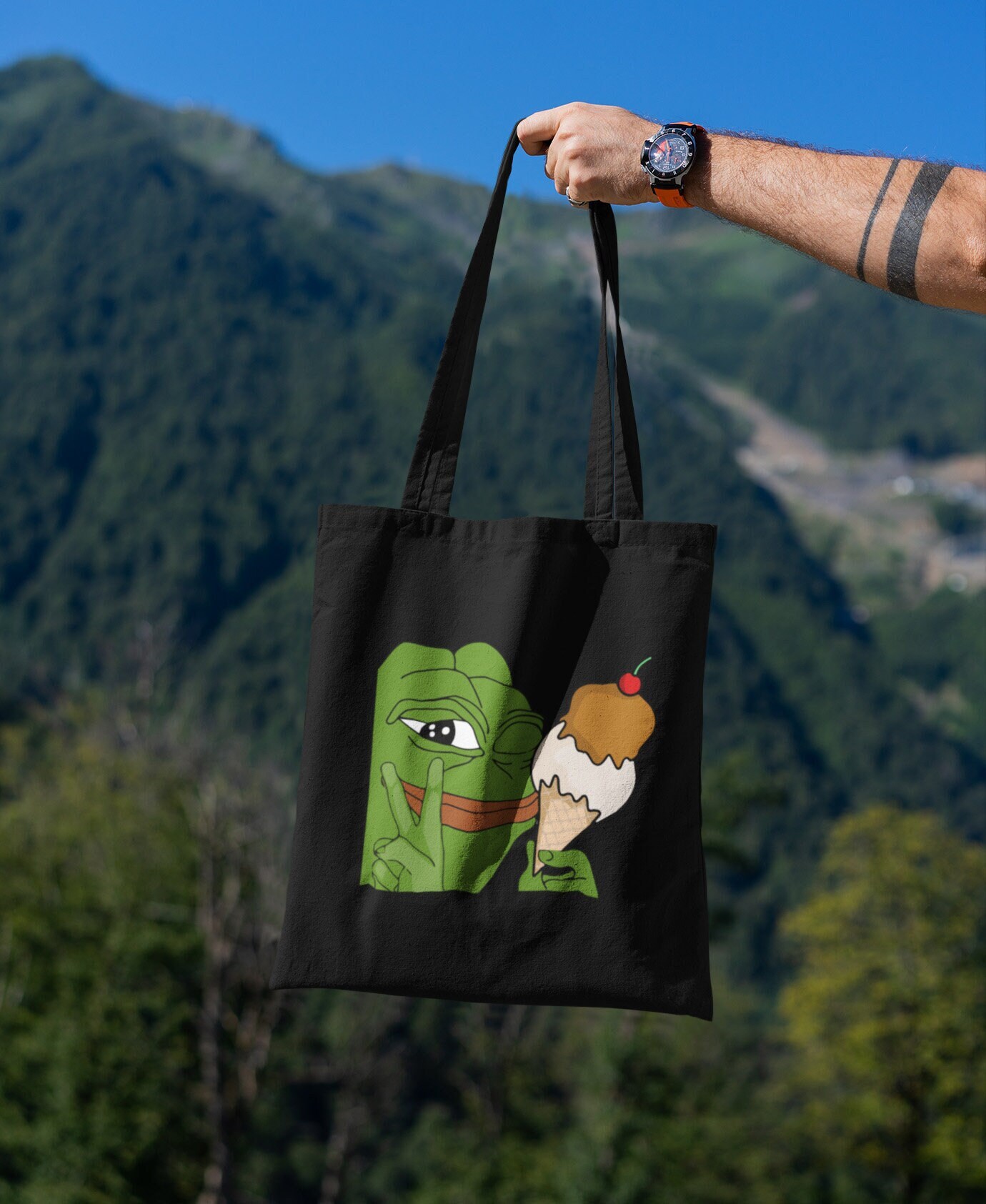 Pepe the Frog Ice Cream Organic Cotton Tote Bag, Reusable Canvas ...