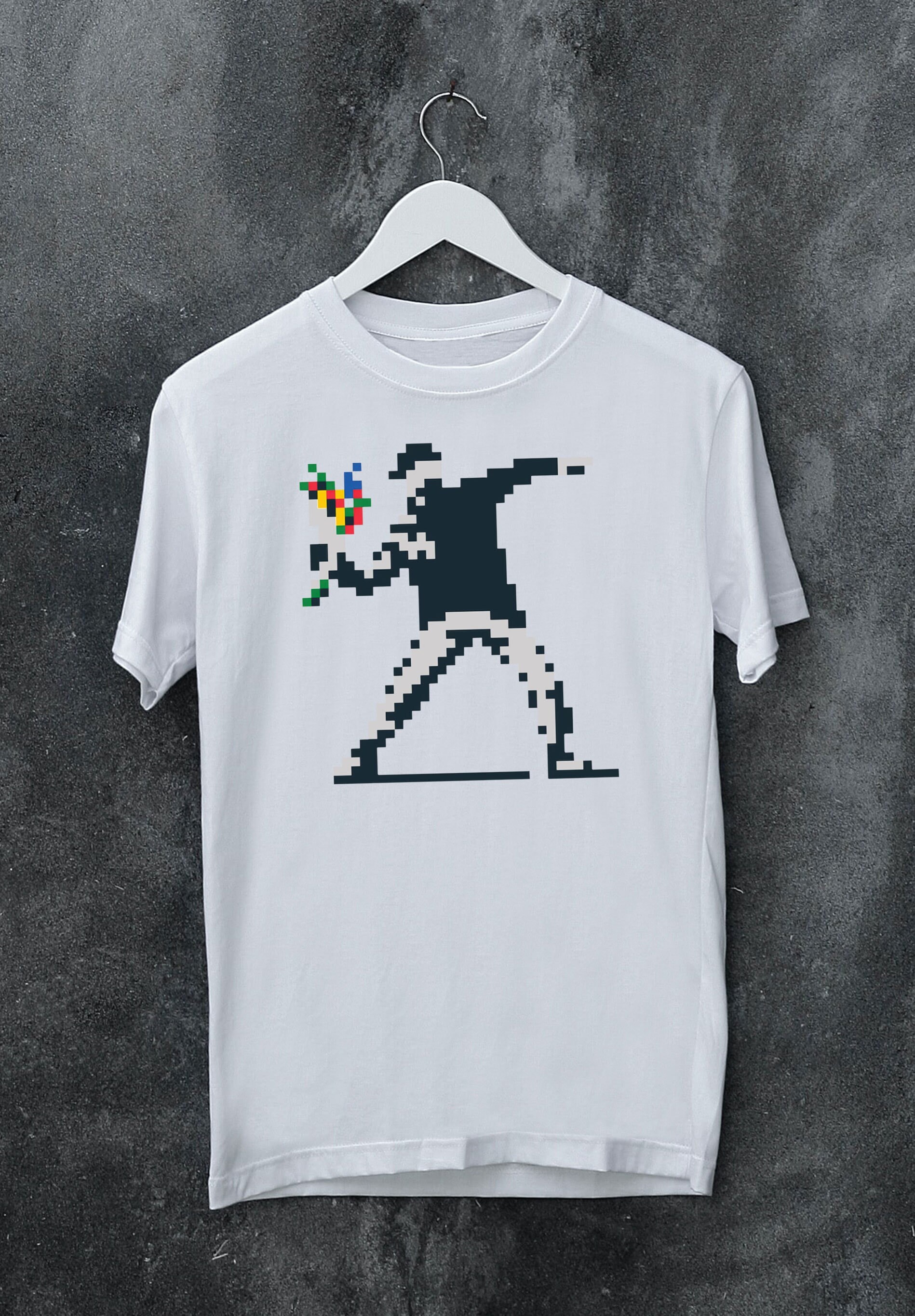 Banksy Inspired Flower Thrower Pixel Style Art Design T-shirt Man's ...