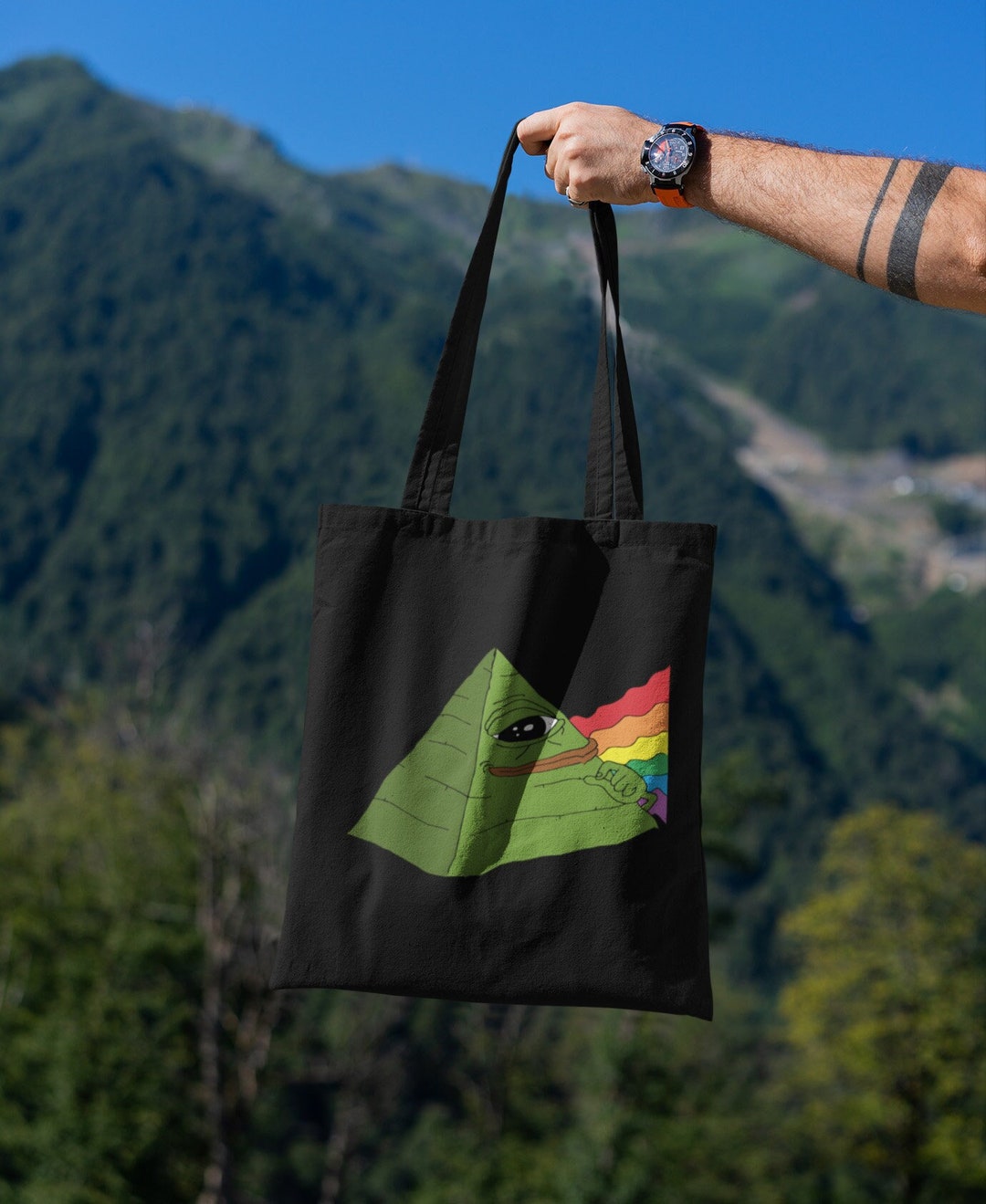 Pepe the Frog Illuminati Pyramid Rainbow / Organic Cotton Tote Bag ...