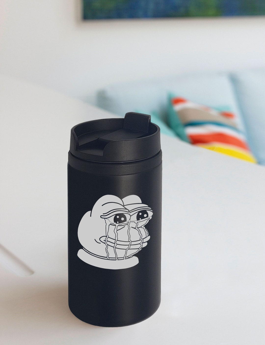 Pepe the Frog Crying Meme Travel Mug Thermos Cup Insulated Engrave Gift ...