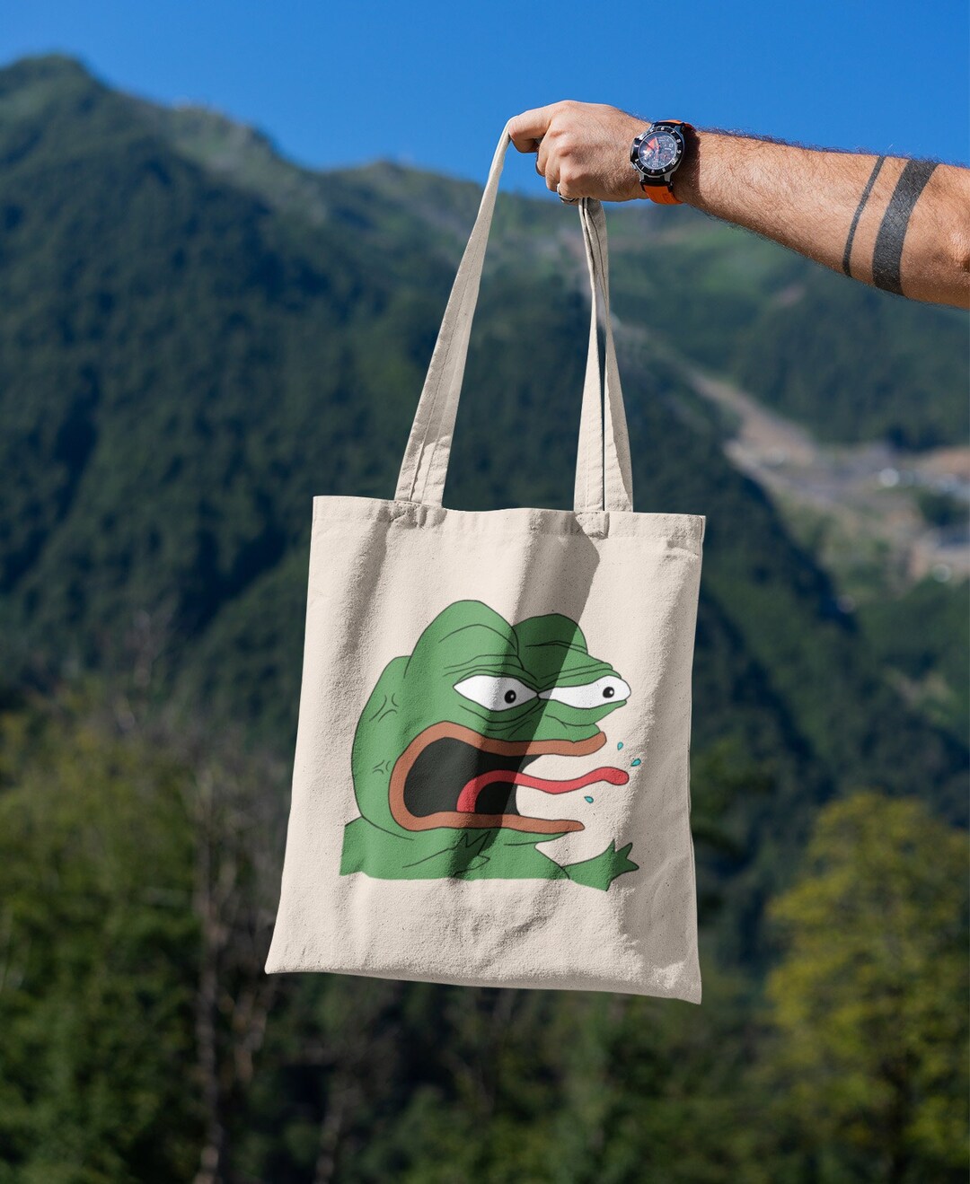 Anger Pepe Frog Meme Screaming / Organic Cotton Tote Bag, Canvas ...