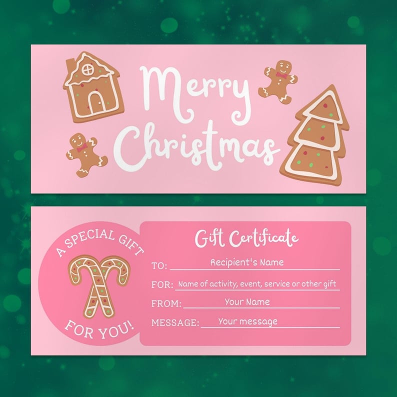 Christmas Gift Coupon Template, Editable Pink Gingerbread Certificate ...