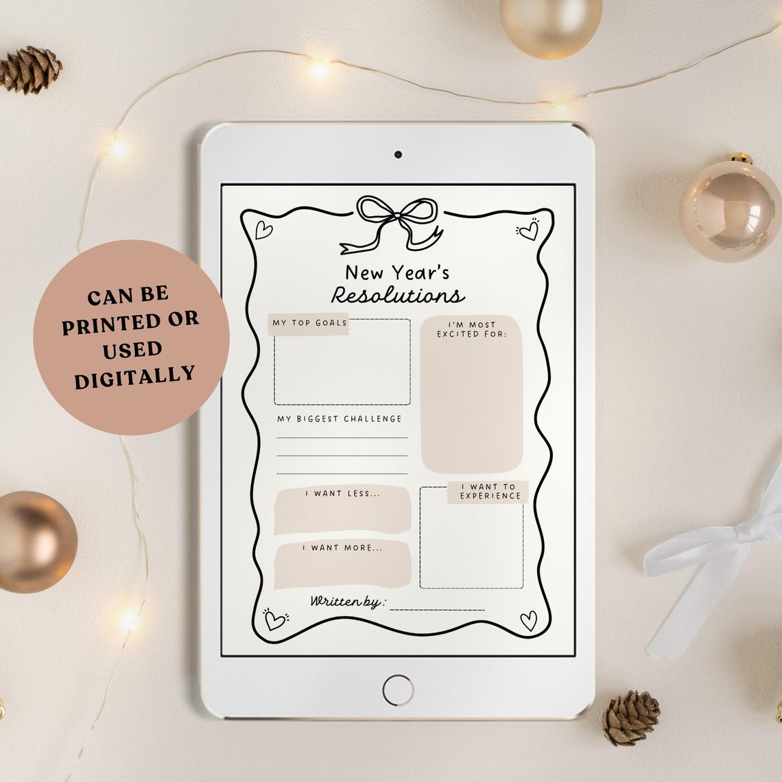 2025 Resolutions Card, Printable Coquette Planning Template, New Years ...