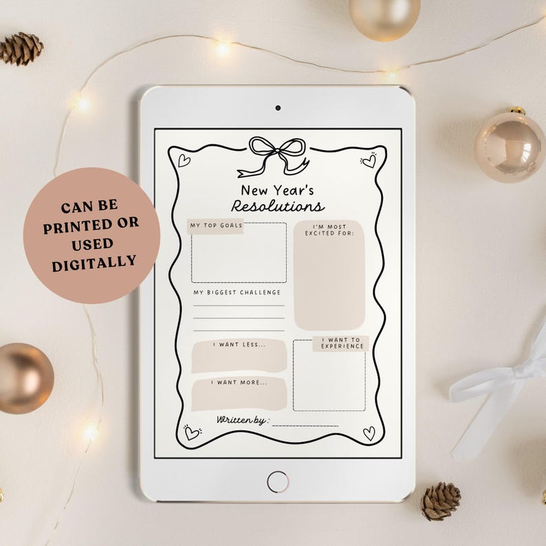 2025 Resolutions Card, Printable Coquette Planning Template, New Years ...