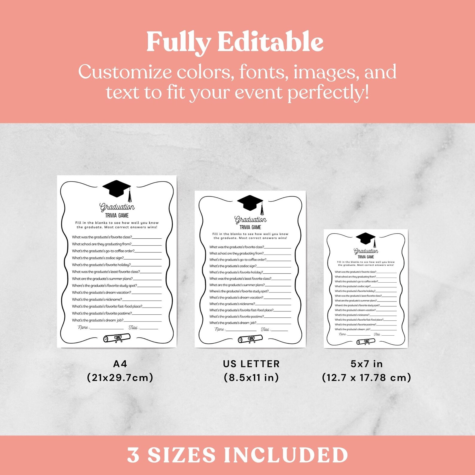 Graduation Trivia Game Template, Editable Grad Party Quiz, Who Knows ...