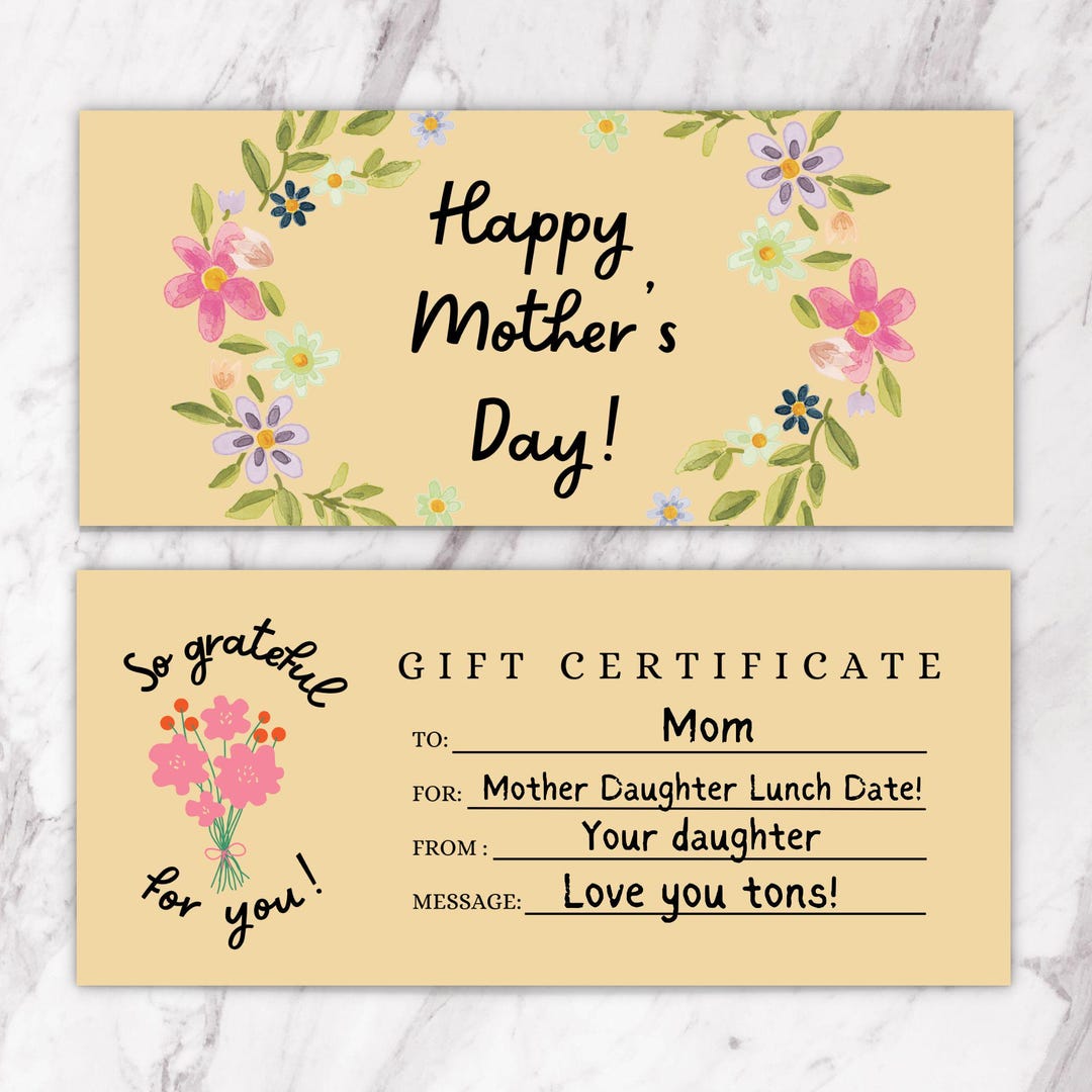 Printable Mothers Day Gift Certificate, Instant Mothers Day Gift ...