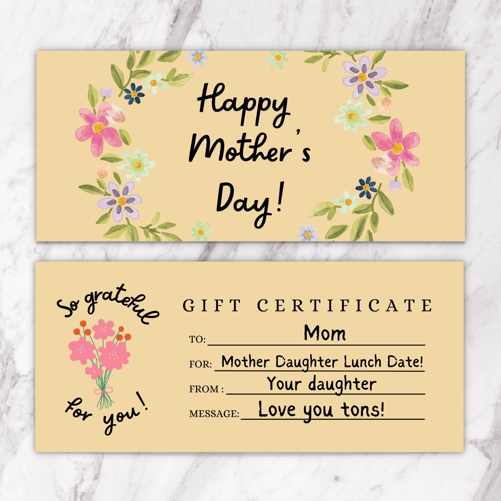 Printable Mothers Day Gift Certificate, Instant Mothers Day Gift ...