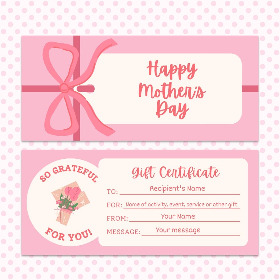 Mothers Day Gift Certificate, Editable Mothers Day Voucher, Printable ...