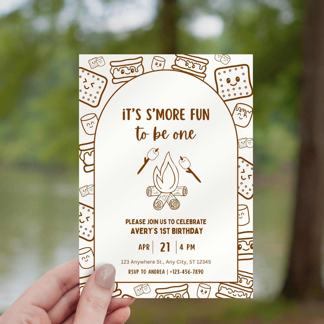 Smore Fun to Be One Invitation, Camping First Birthday Invite, Campfire ...