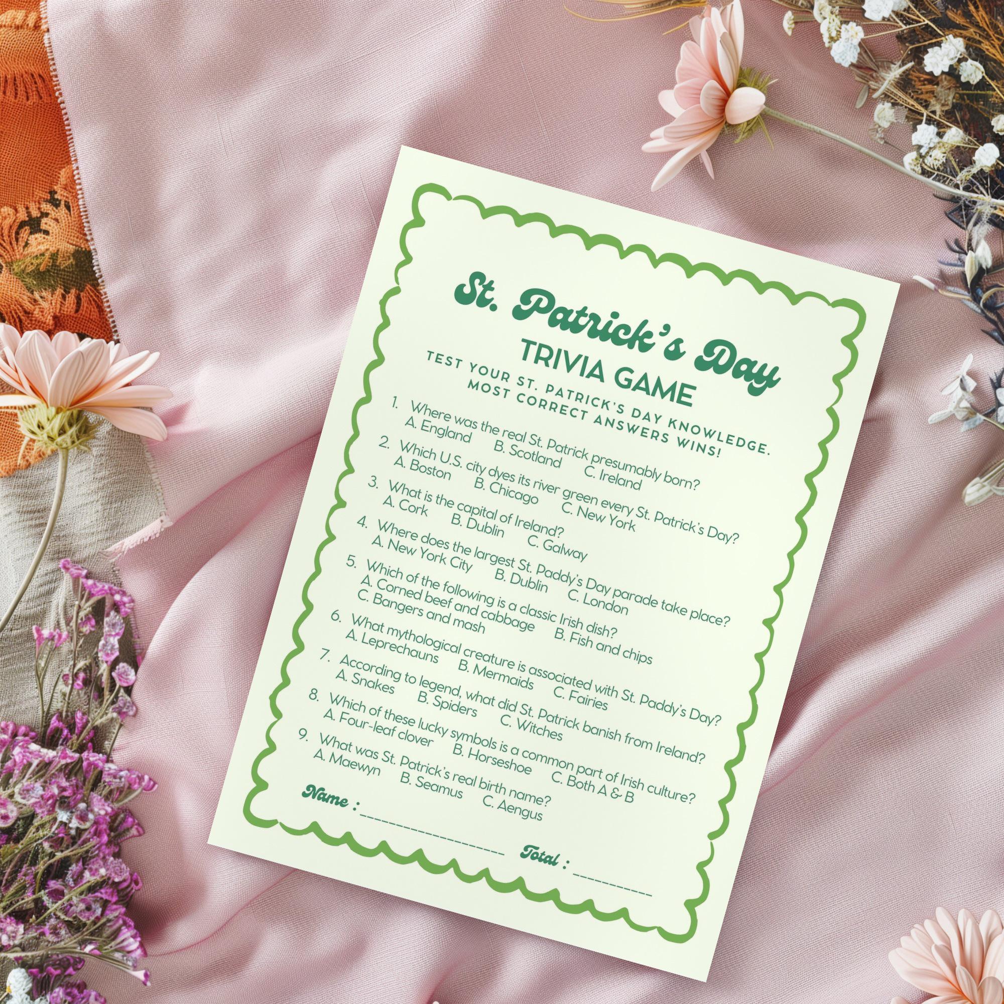 St Patricks Trivia Game, Printable St Paddys Party Game for Adults, Fun ...