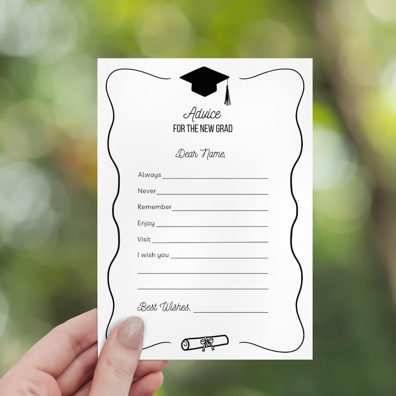 Graduation Advice Cards Template, Editable Wishes for Graduate ...