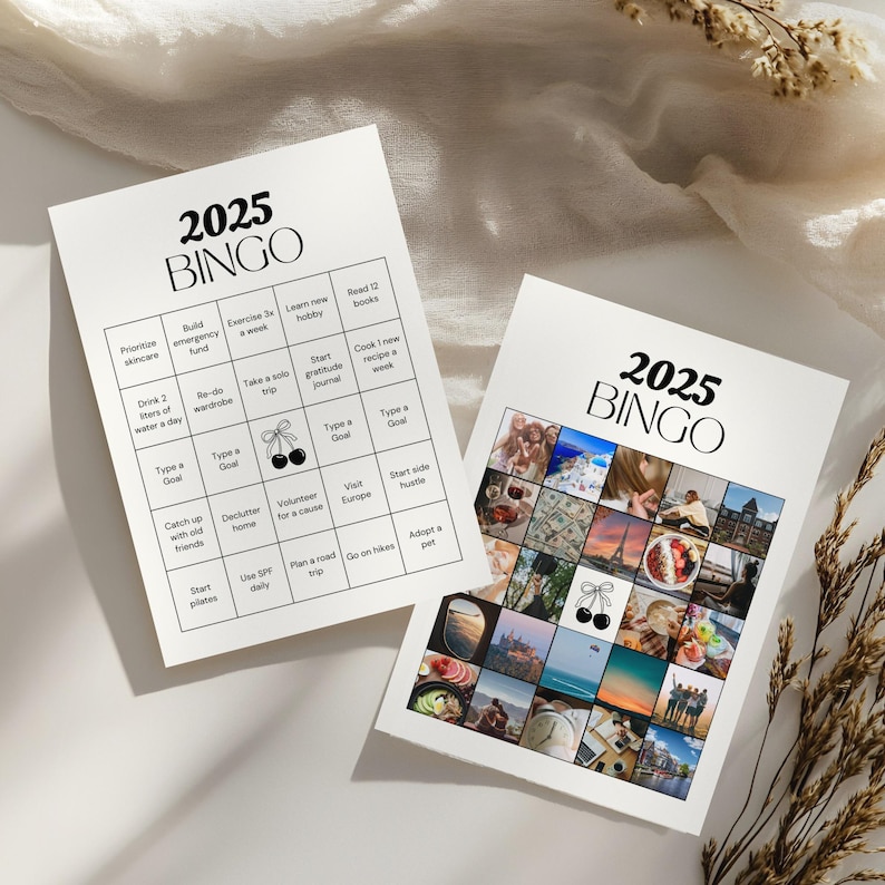 New Years Bingo Vision Board Cards, Minimalist 2025 Bingo, Printable ...