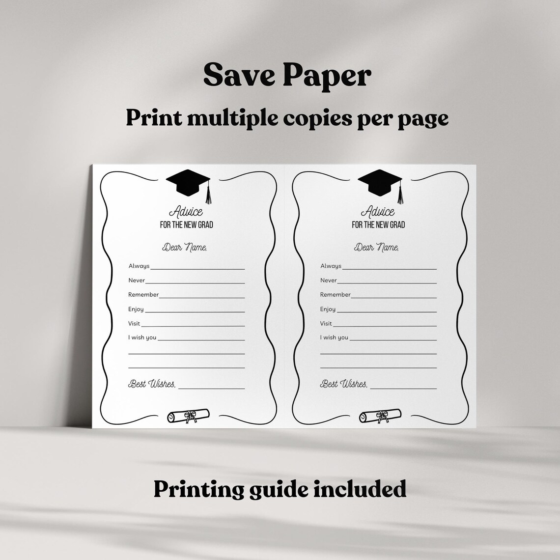 Graduation Advice Cards Template, Editable Wishes for Graduate ...