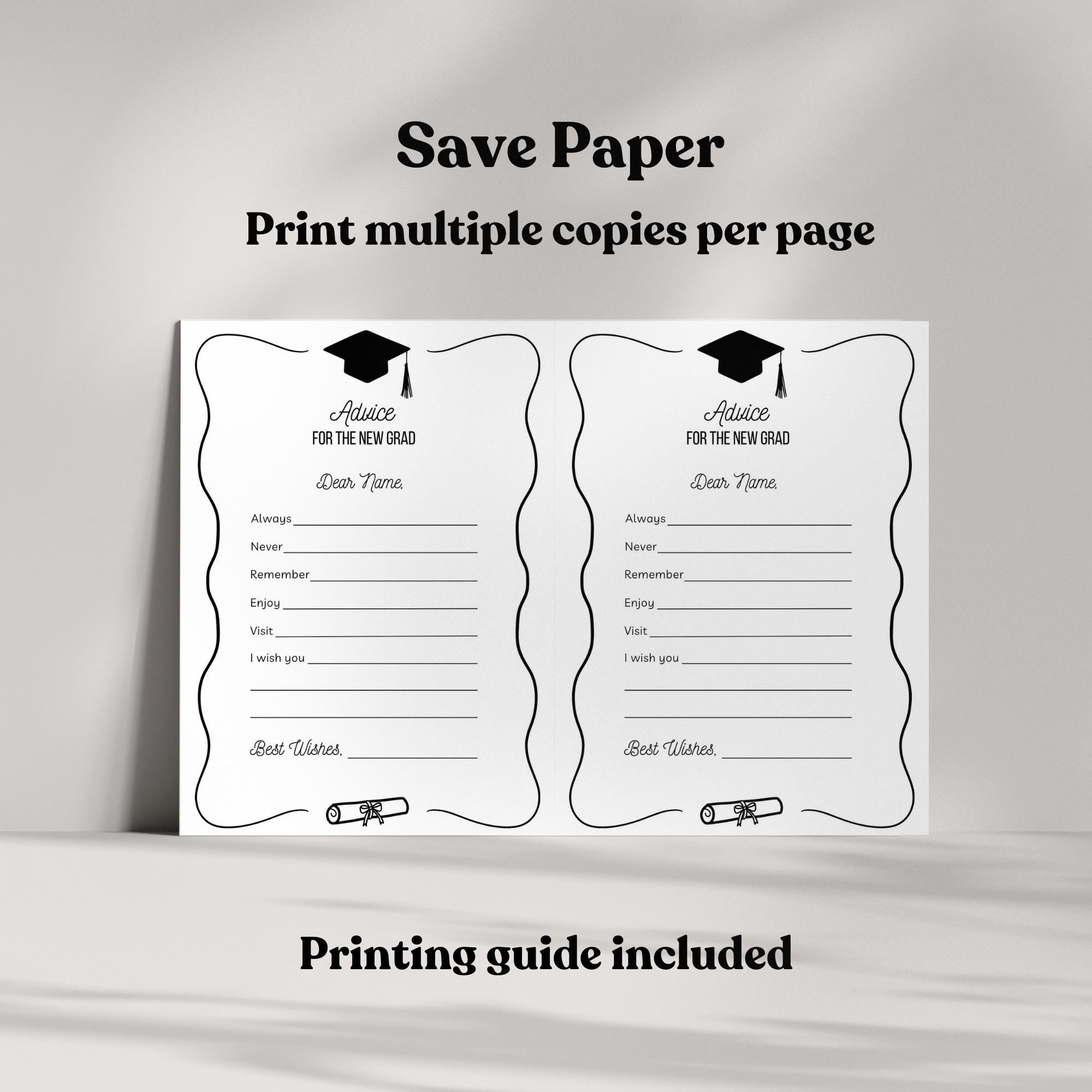 Graduation Advice Cards Template, Editable Wishes for Graduate ...