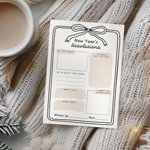 New Years Resolutions Cards, Minimalist Bow Theme, Printable Goal ...