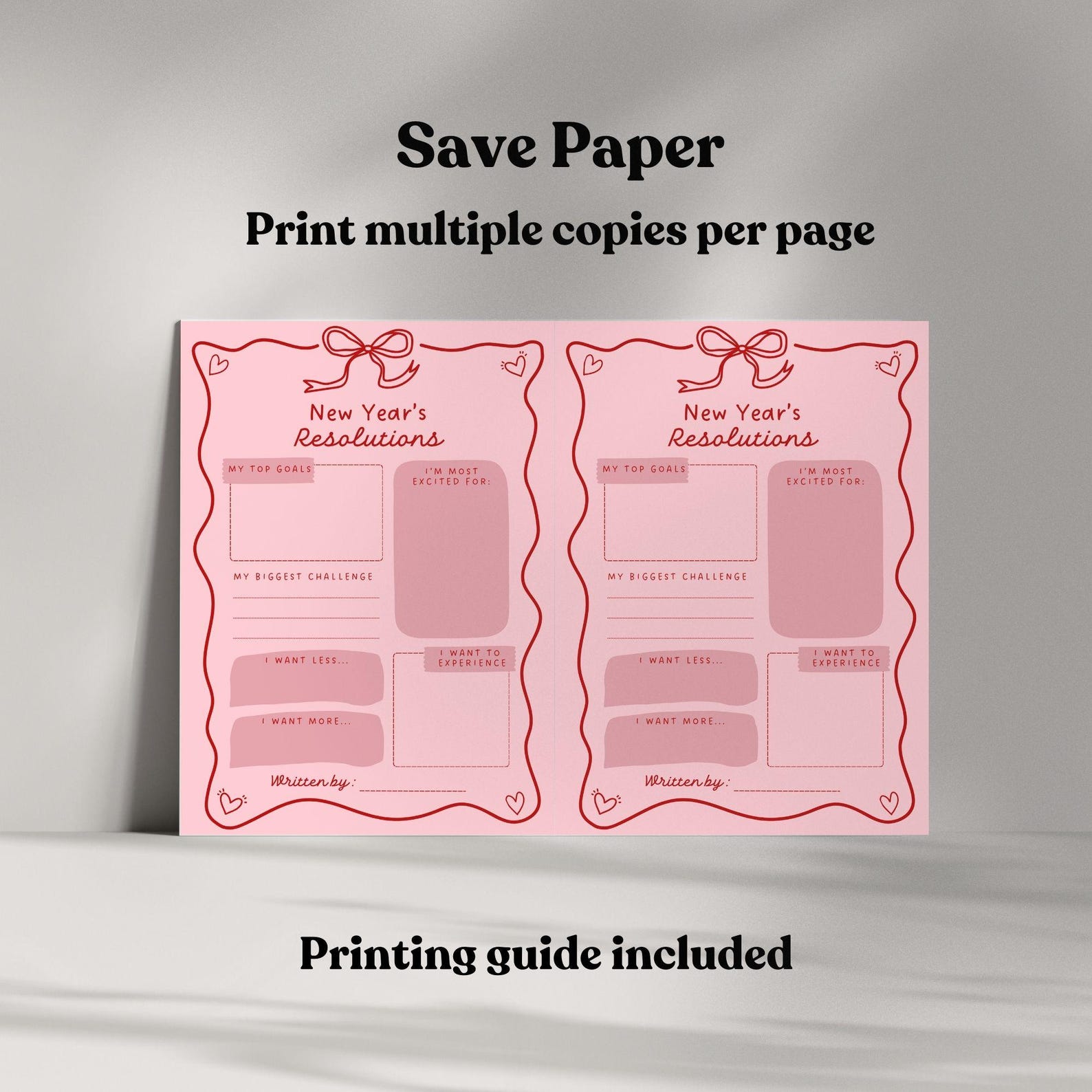 2025 Resolutions Card Template, Printable Coquette Goal Setting ...