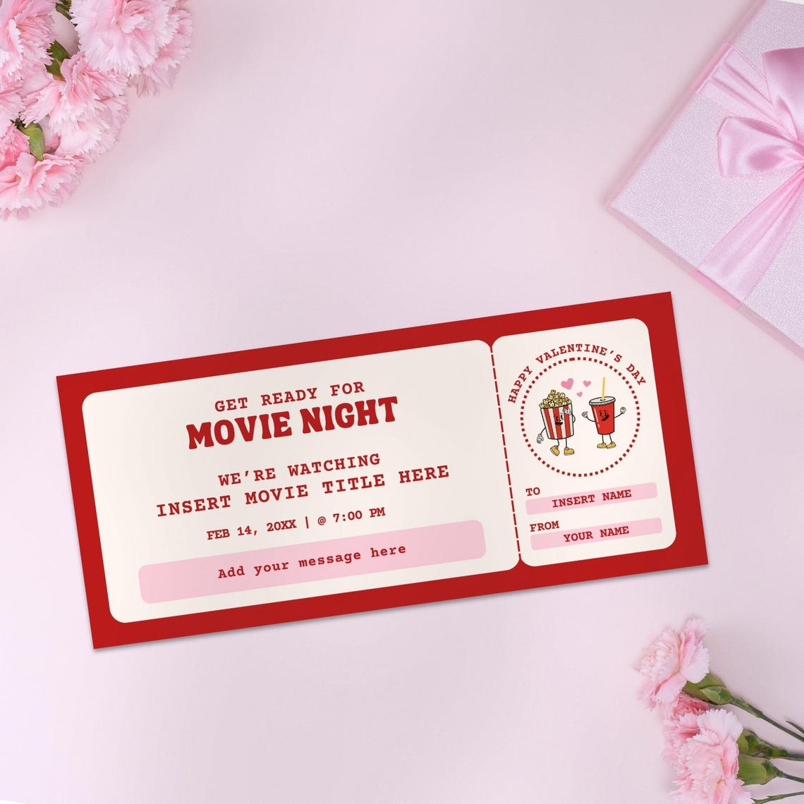 Valentines Movie Ticket, Editable Retro Movie Coupon Template ...