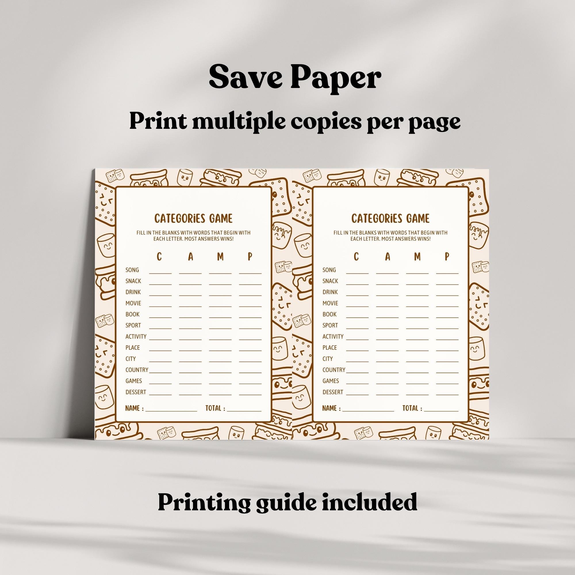 Smores Party Game, Editable Camping Categories Game, Campfire Baby ...