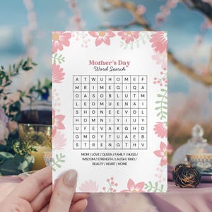 Mothers Day Word Search Game, Printable Mothers Day Brunch Activity ...