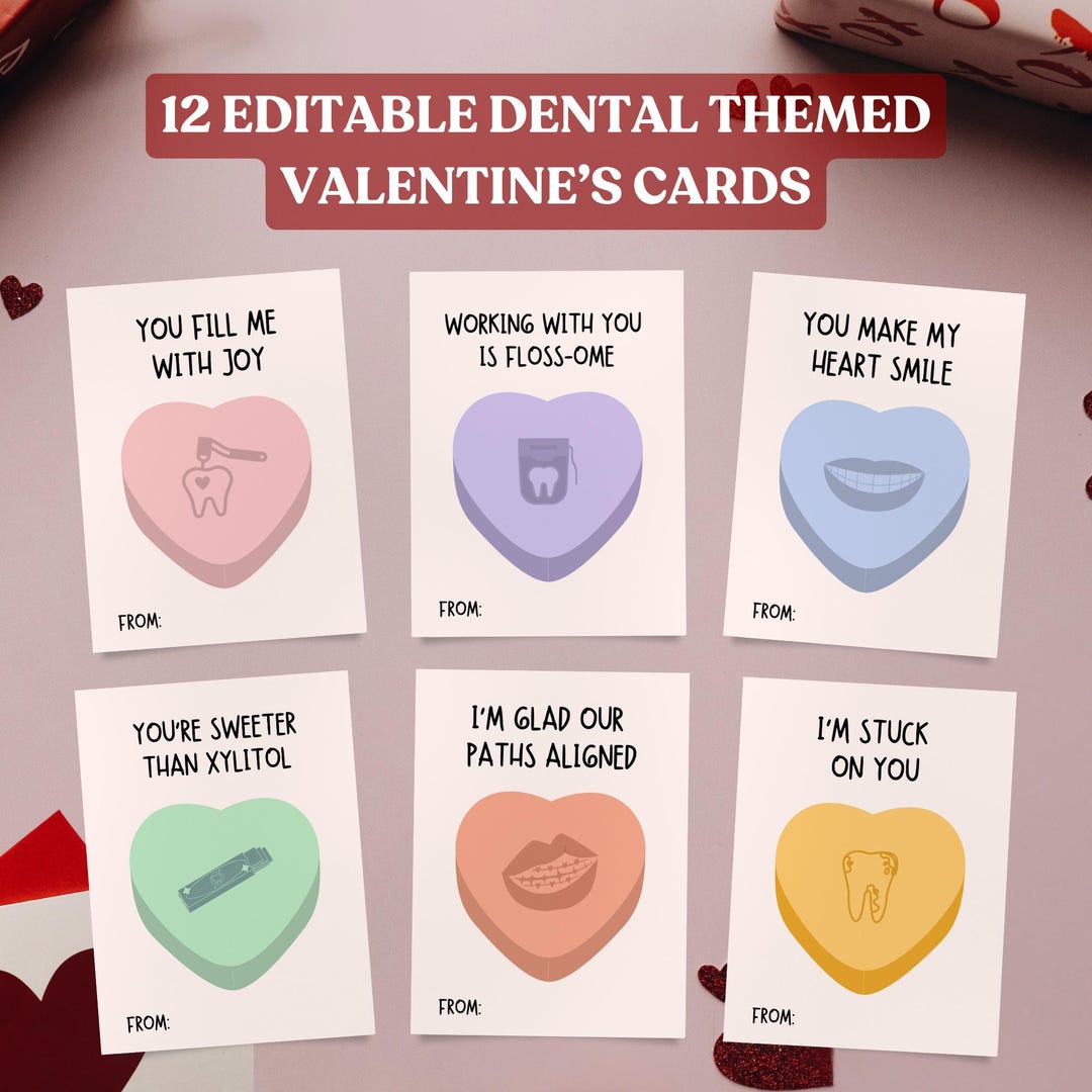 Dental Valentine Cards, Printable Dental Hygienist Valentines, Dental ...