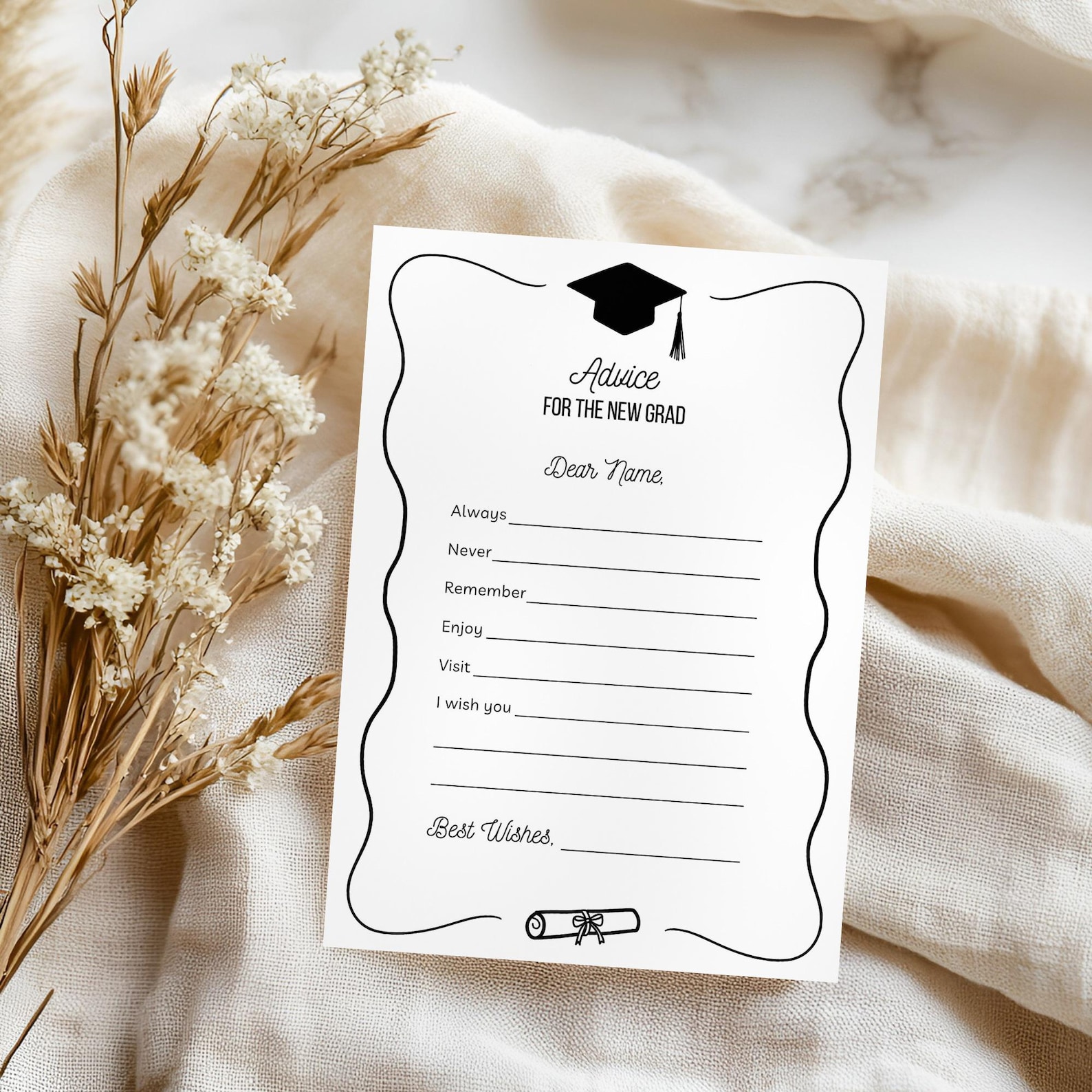 Graduation Advice Cards Template, Editable Wishes for Graduate ...
