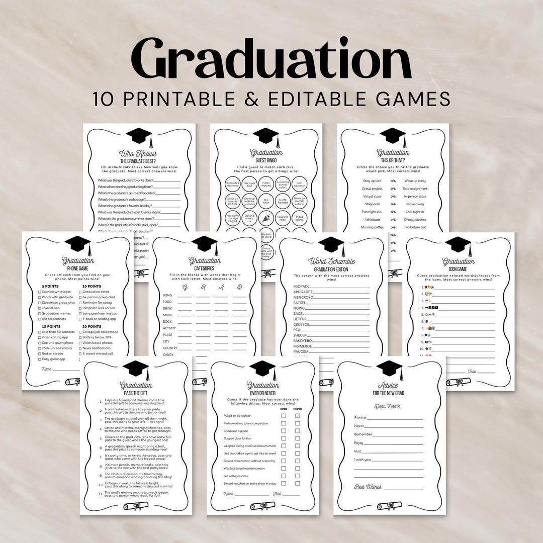 Graduation Party Games Bundle, Modern Graduation Game Templates ...