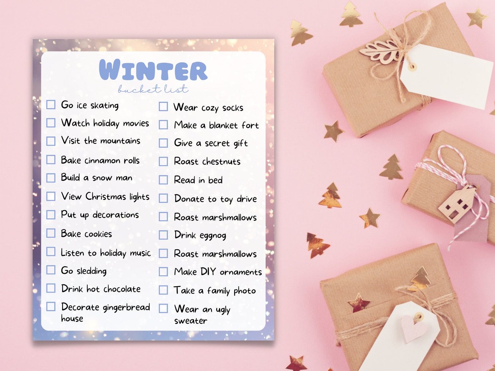 Winter Bucket List Template, Editable Christmas Bucket List, Christmas ...