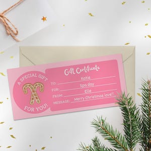 Christmas Gift Coupon Template, Editable Pink Gingerbread Certificate ...