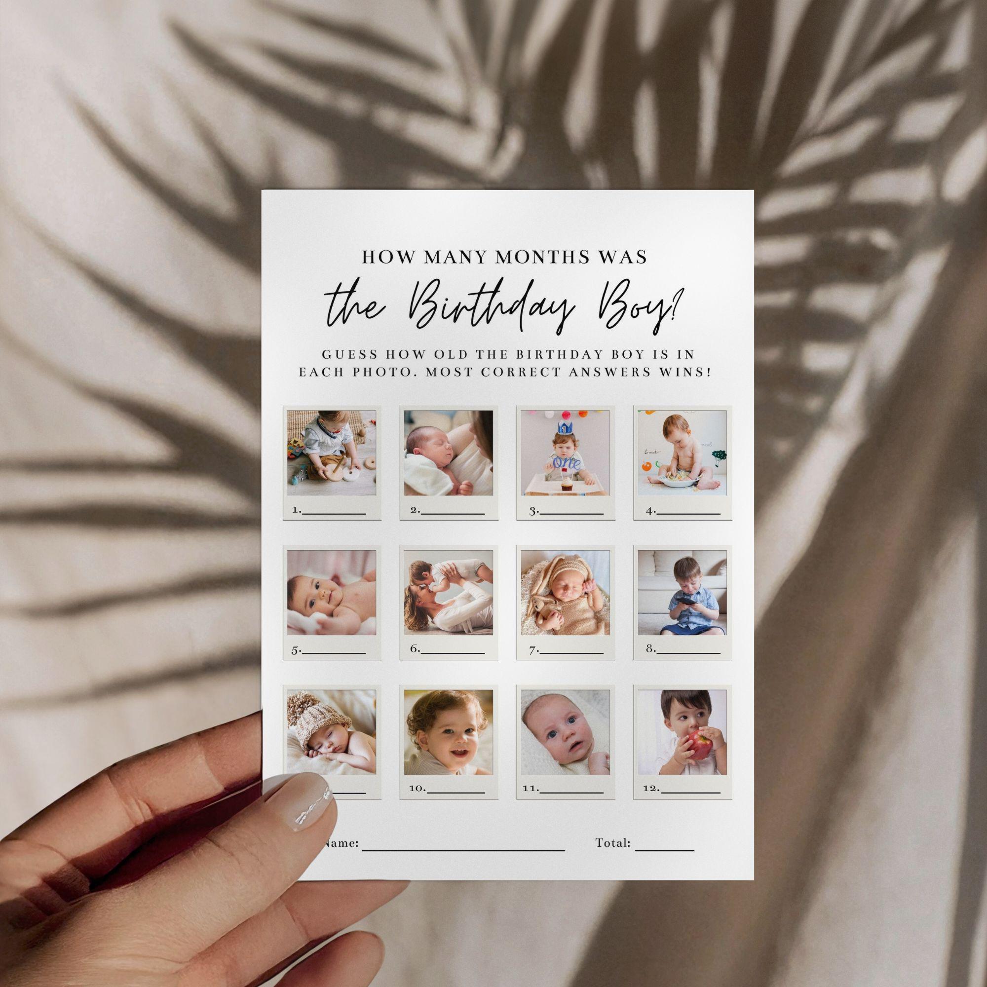 First Birthday Photo Guessing Game, Boys 12 Month Age Guess Game ...