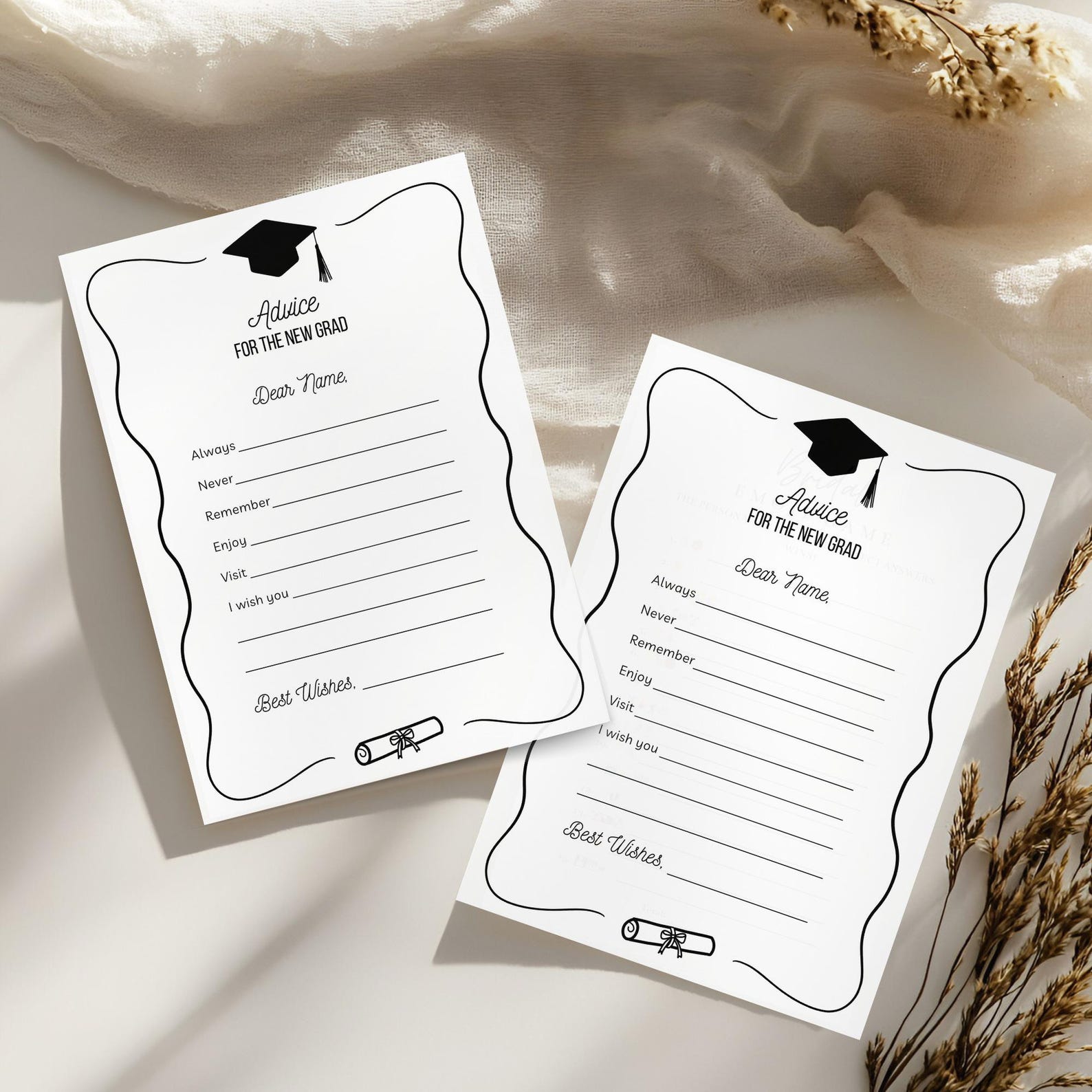 Graduation Advice Cards Template, Editable Wishes for Graduate ...