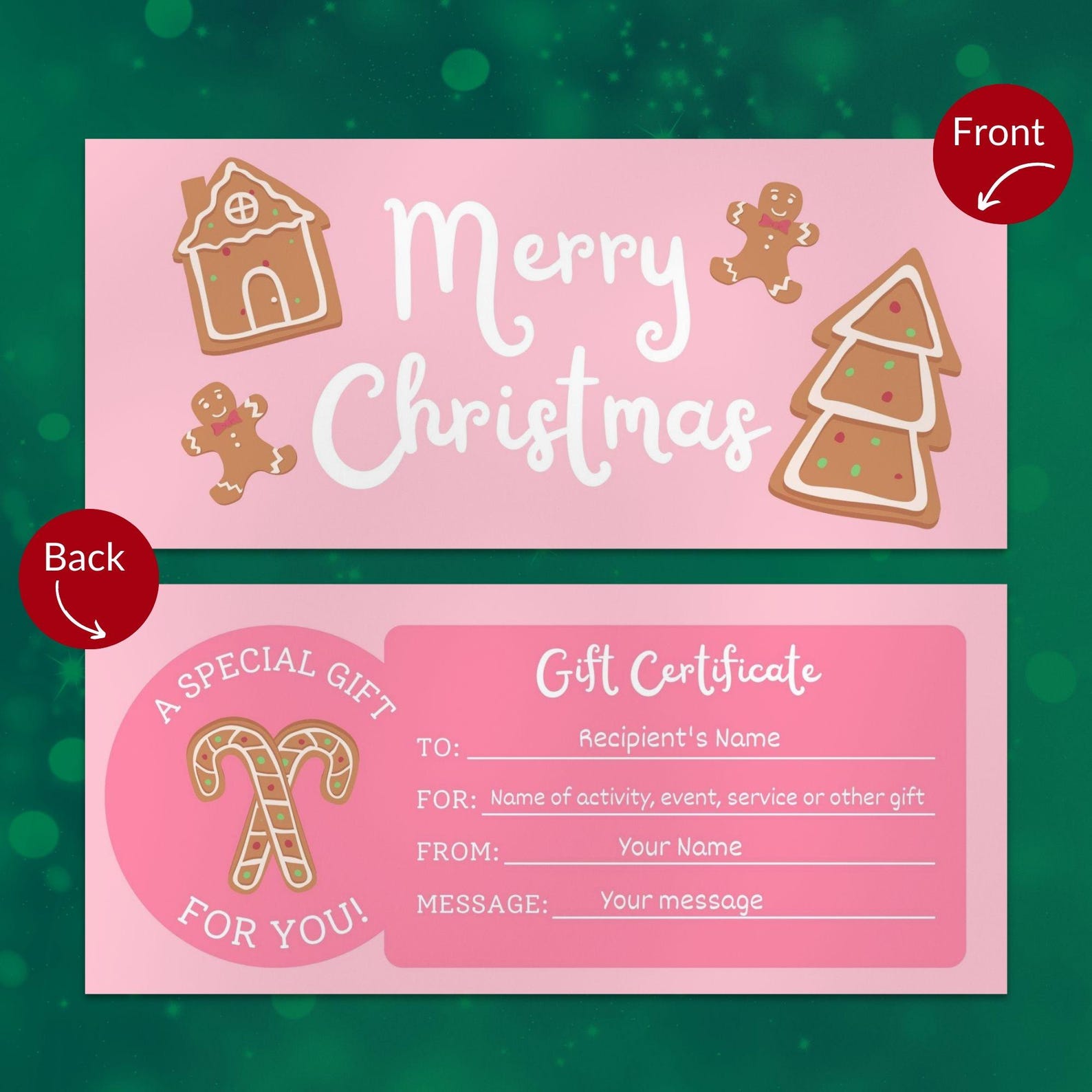 Christmas Gift Coupon Template, Editable Pink Gingerbread Certificate ...