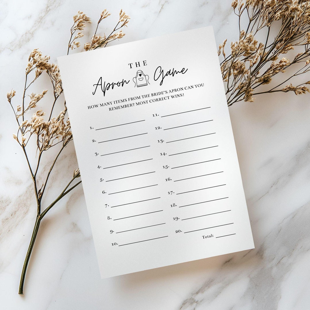 Apron Bridal Shower Game, Fun Memory Game, Editable Guessing Game Card ...