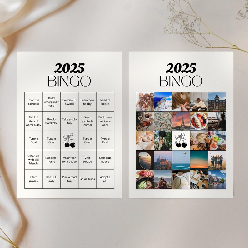 New Years Bingo Vision Board Cards, Minimalist 2025 Bingo, Printable ...